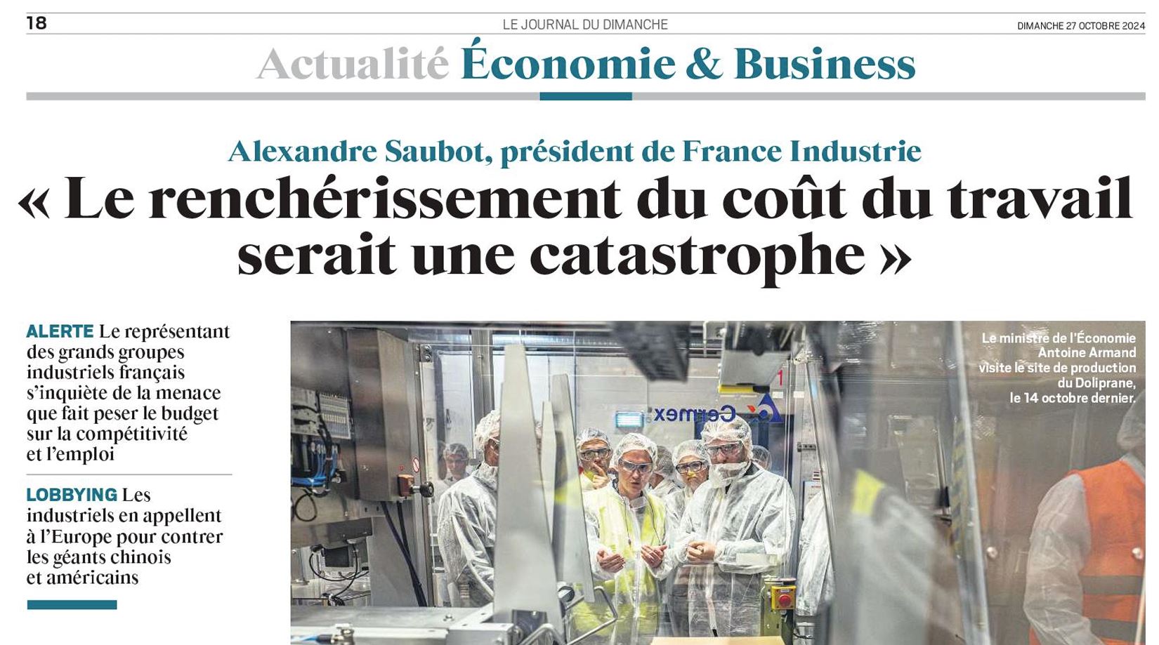 [Le JDD] Interview d’Alexandre Saubot – France Industrie