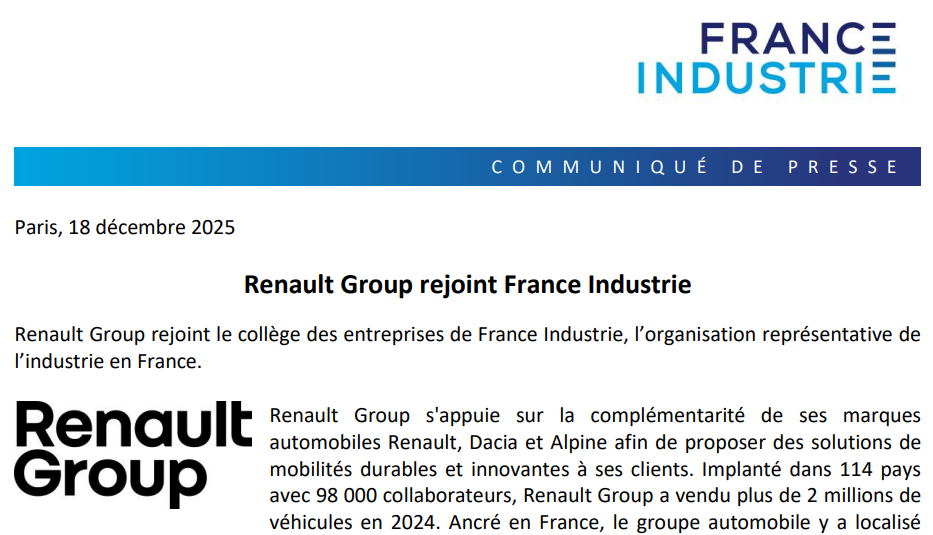 Renault Group rejoint France Industrie – France Industrie