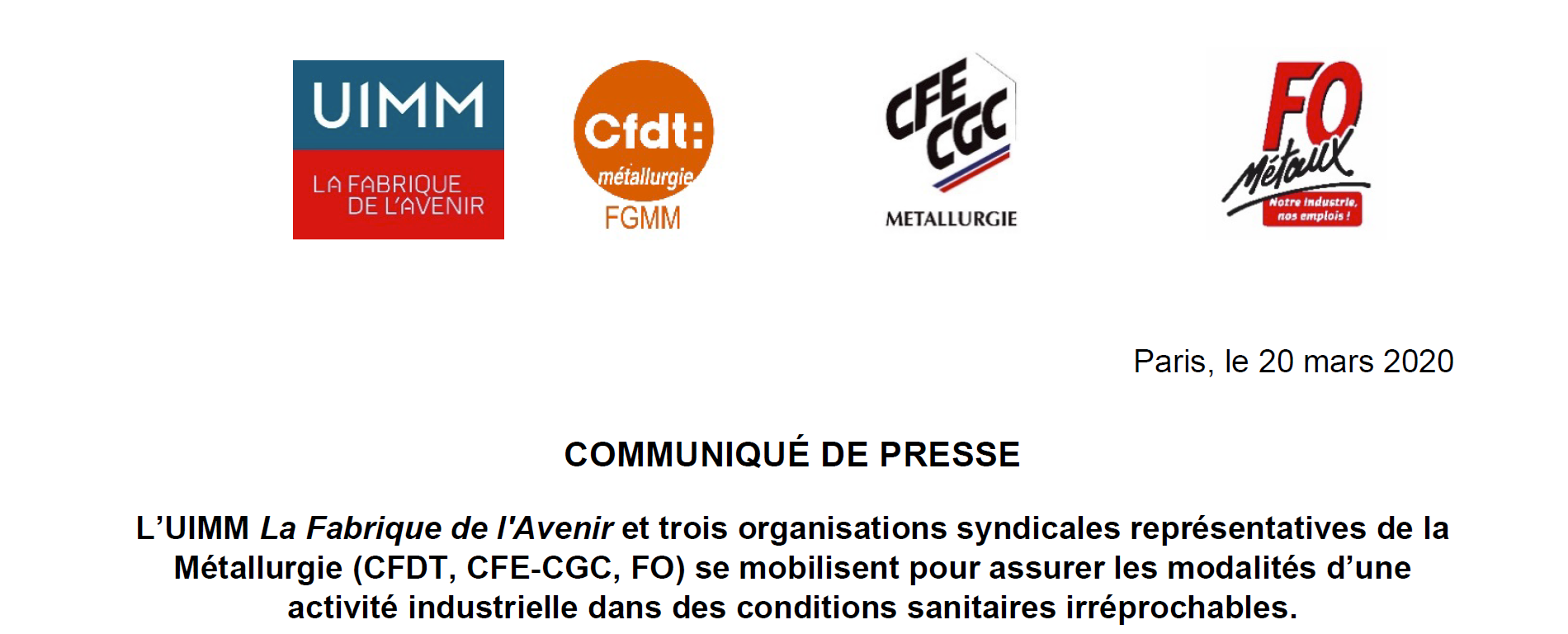 L’UIMM La Fabrique de l'Avenir et trois organisations syndicales ...